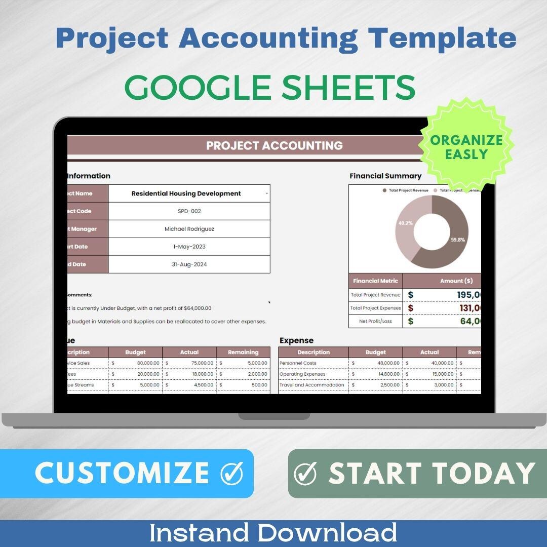 Project Accounting Template - Editable Google Sheets for Cost Tracking ...