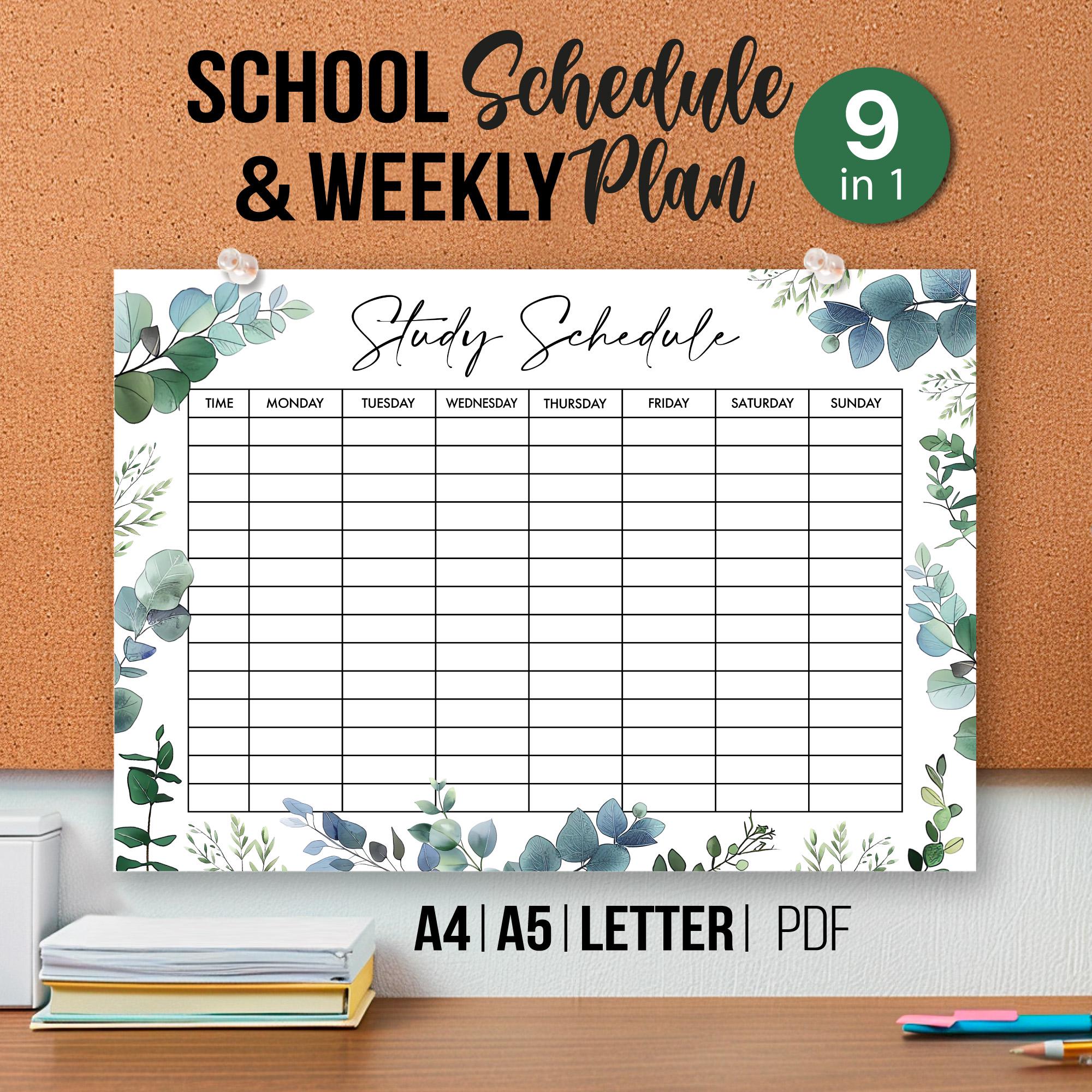 School Schedule for Kids, School Supplies Theme, Printable School ...