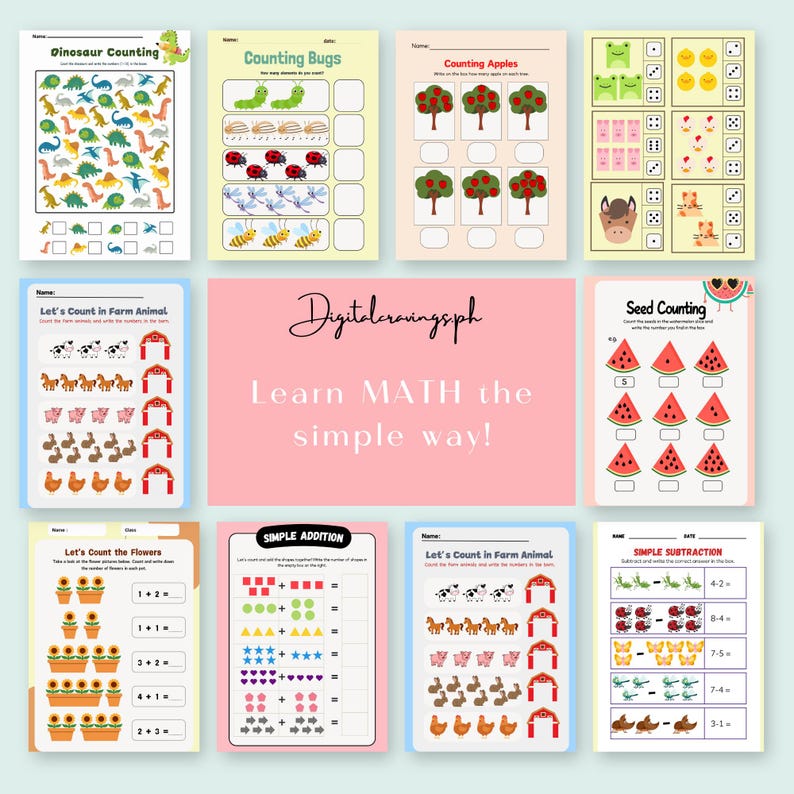 SIMPLE ADDITION WORKBOOK Printable for Kids Age 3-5 Years Old Good for ...