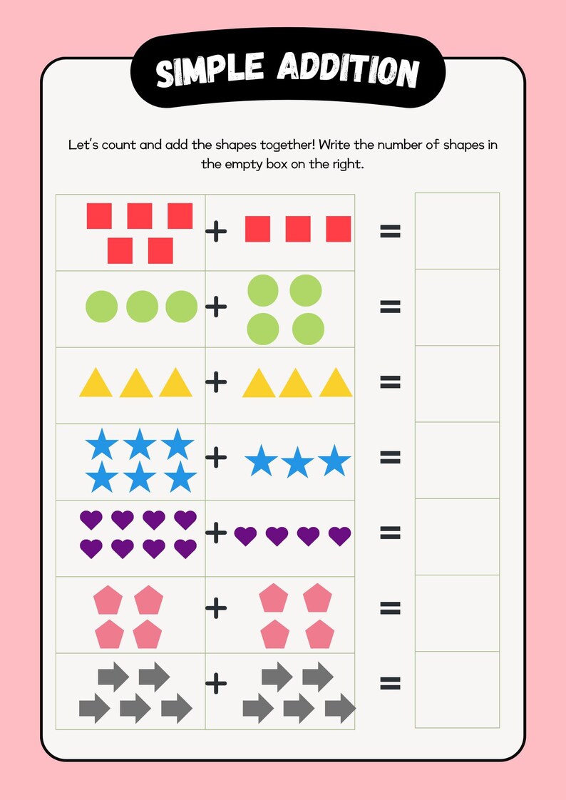 SIMPLE ADDITION WORKBOOK Printable for Kids Age 3-5 Years Old Good for ...