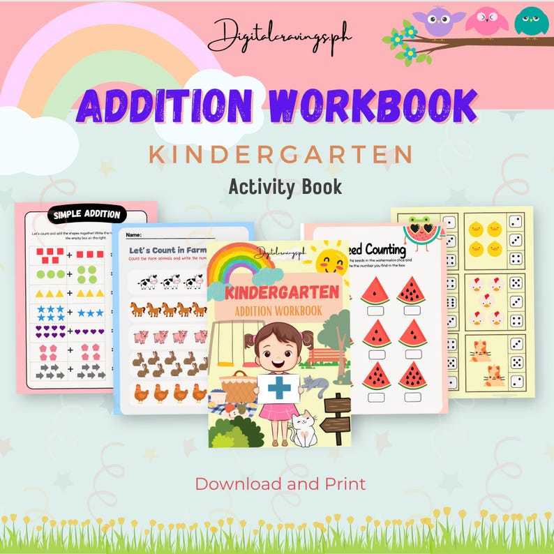 SIMPLE ADDITION WORKBOOK Printable for Kids Age 3-5 Years Old Good for ...