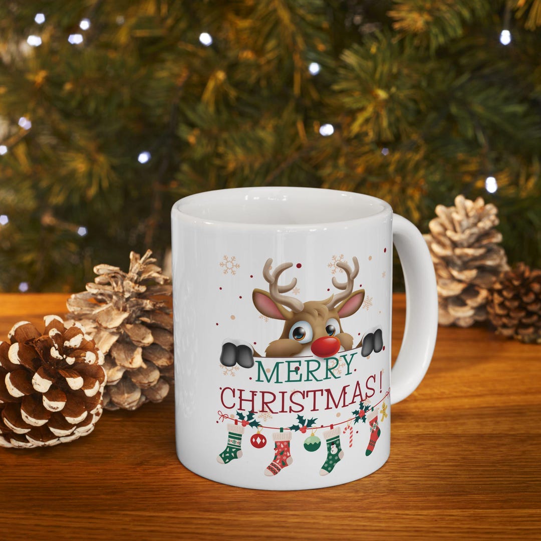 Festive Rudolph Christmas Mug Cute Holiday Reindeer Design, Perfect ...