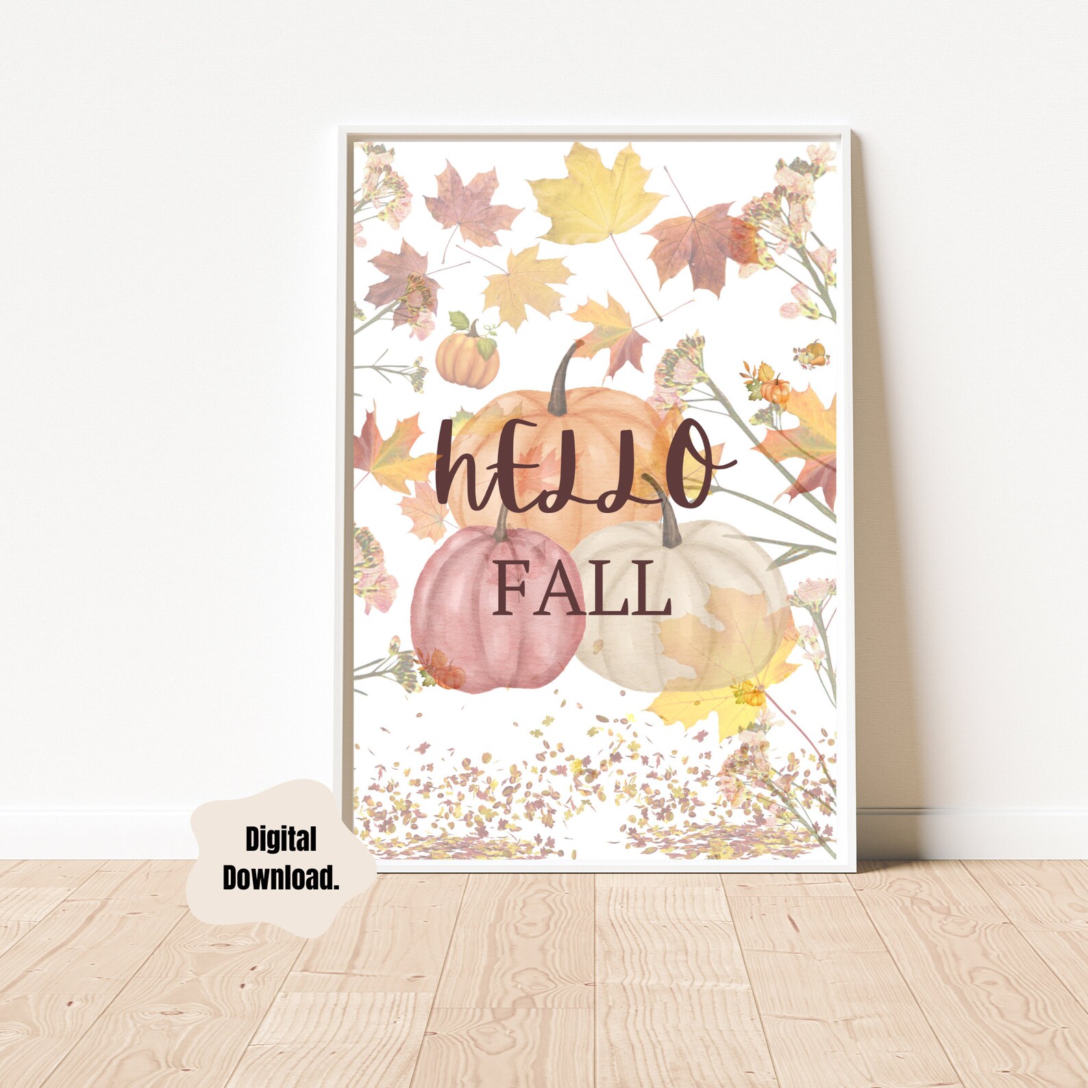 Hello Fall Printable Poster, Fall Season, Pumpkin Design, Fall Wall Art ...