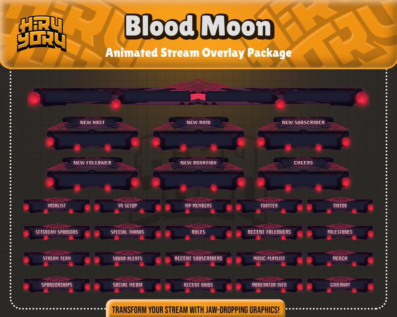 Blood Moon Animated Stream Overlay Package for Twitch, Youtube, Kick ...