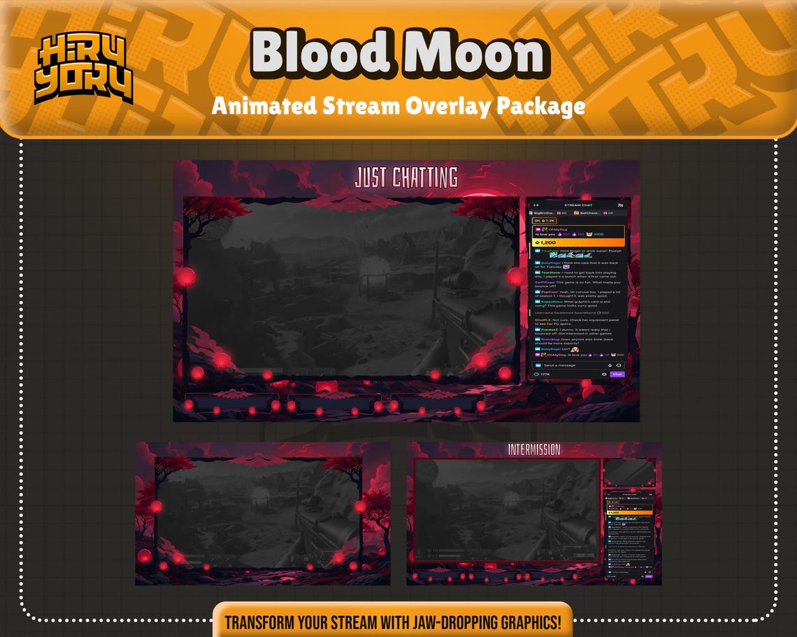 Blood Moon Animated Stream Overlay Package, Dark Fantasy Gothic Design ...