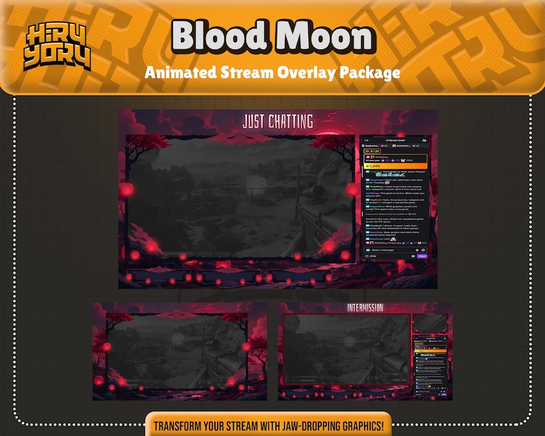 Blood Moon Animated Stream Overlay Package, Dark Fantasy Gothic Design ...