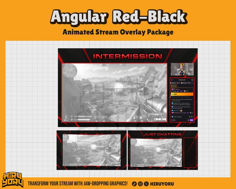 Angular Red-black Animated Stream Overlay Pack | Screen,alert,webcam ...