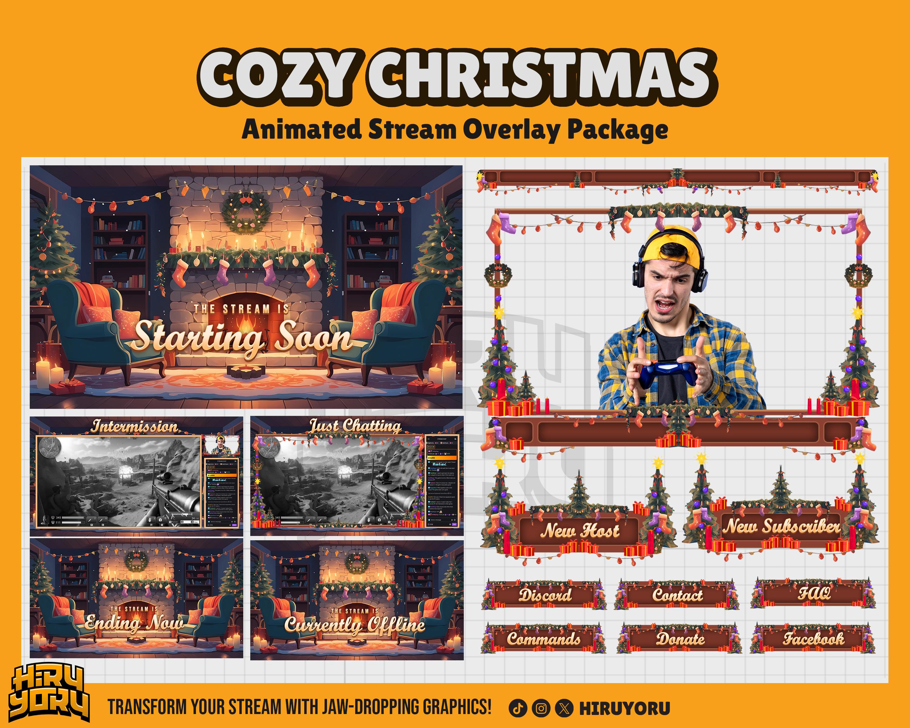 Cozy Christmas Animated Stream Overlay : Festive Fireside Package - Etsy