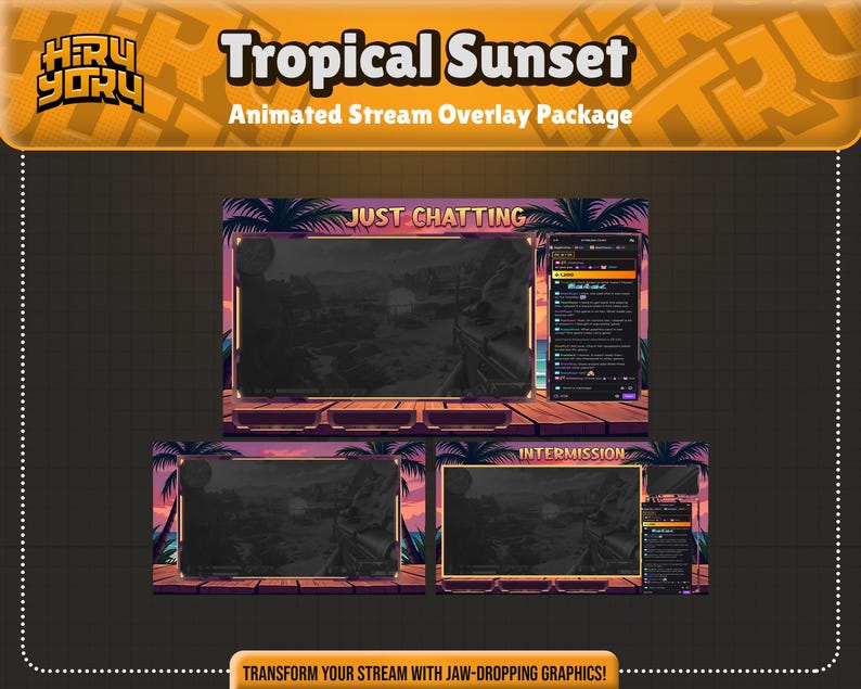 Tropical Sunset Animated Stream Overlay Package - Etsy