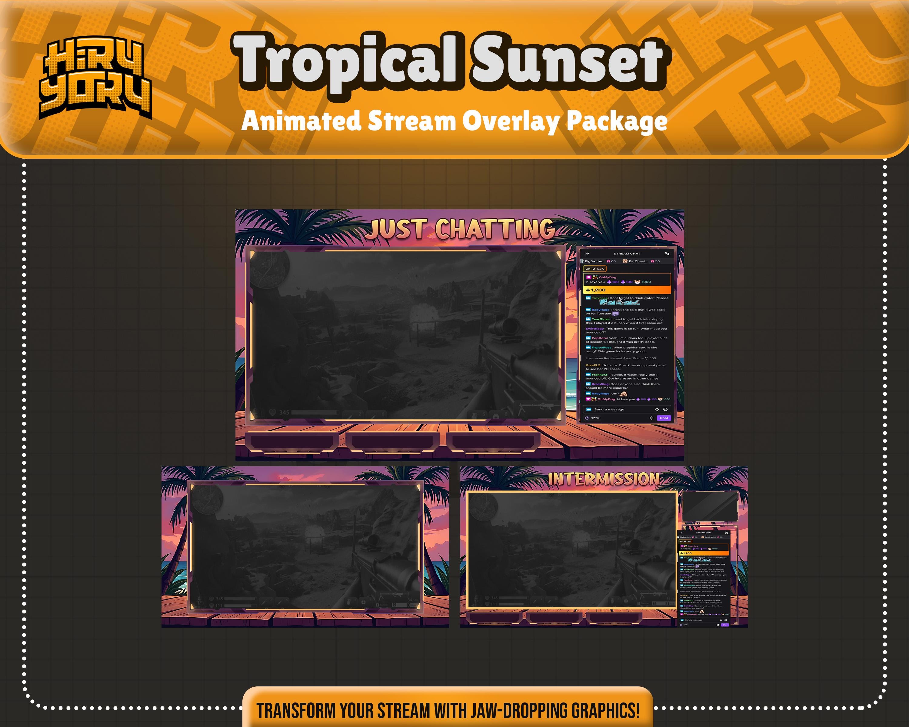 Tropical Sunset Animated Stream Overlay Package - Etsy