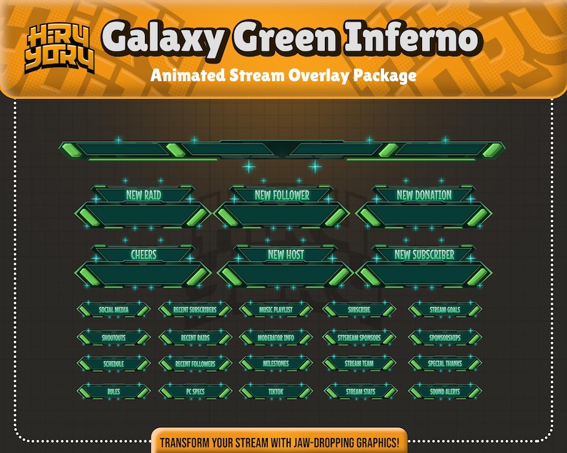 Galaxy Green Inferno Animated Stream Overlay Pack for Twitch, Youtube ...