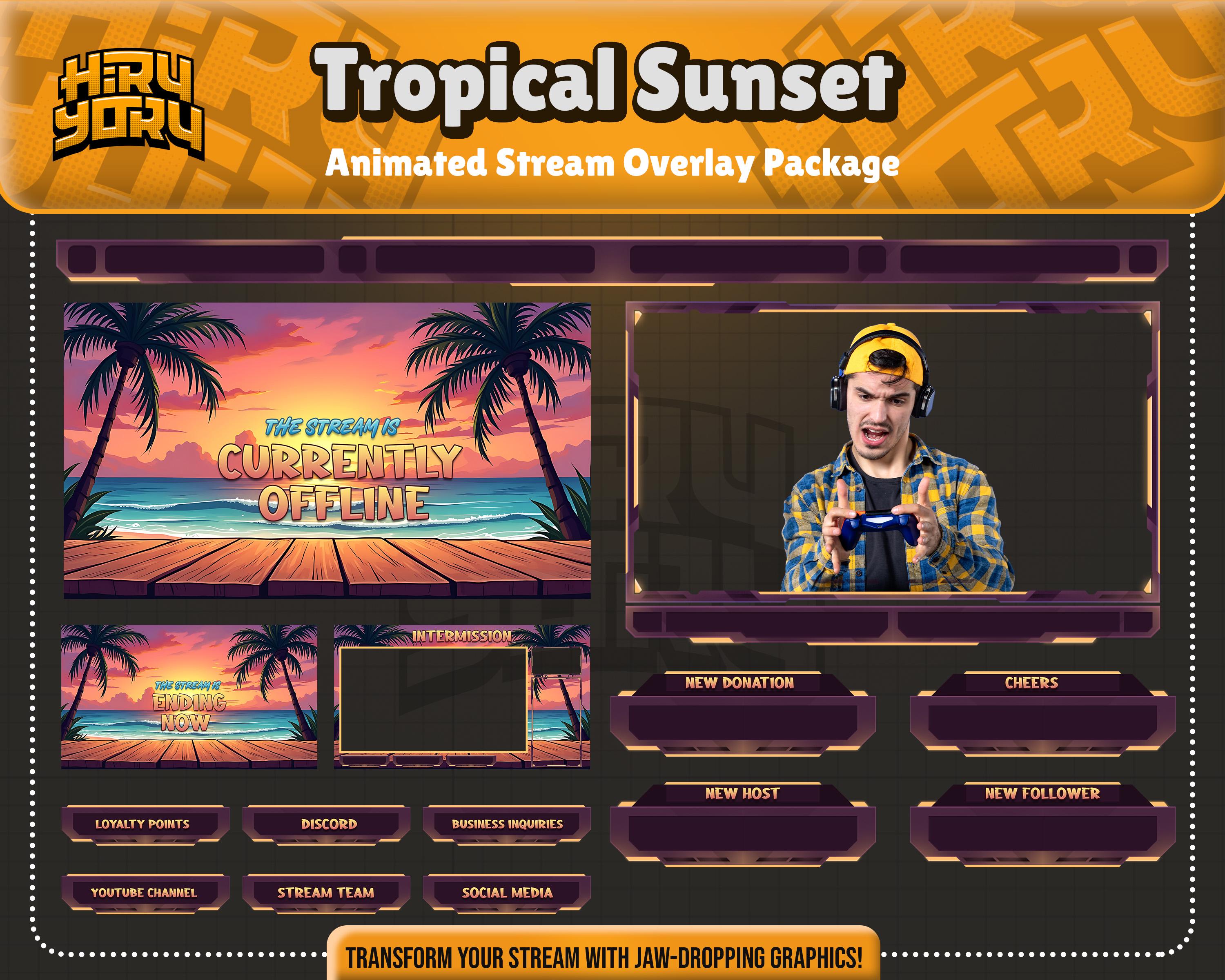 Tropical Sunset Animated Stream Overlay Package - Etsy