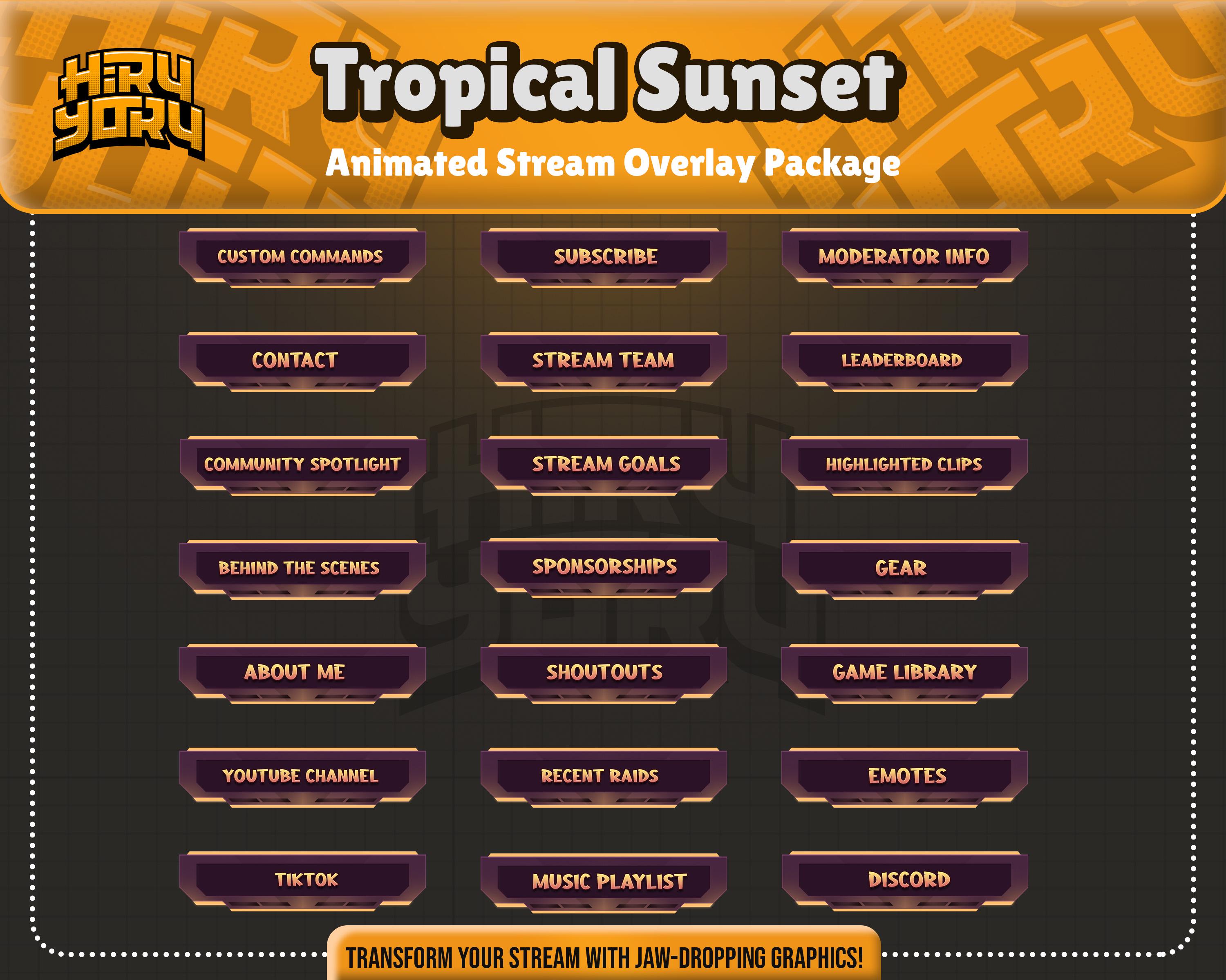 Tropical Sunset Animated Stream Overlay Package - Etsy