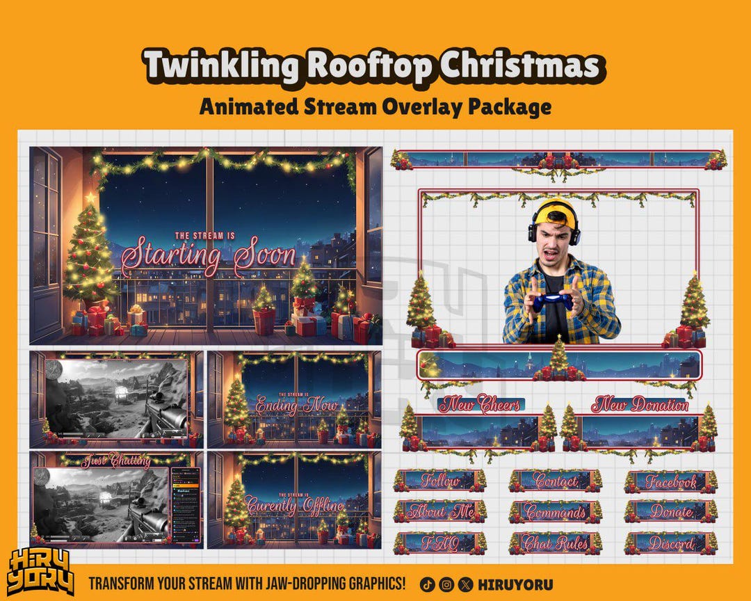Twinkling Rooftop Christmas Animated Stream Overlay Pack for Twitch ...