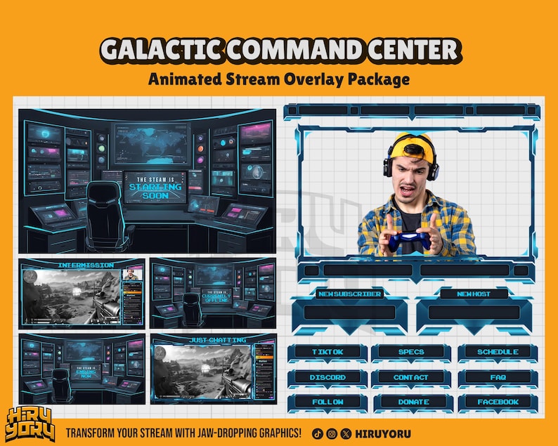 Galactic Command Center Animated Overlay Pack for Twitch, Youtube, Kick | High-tech Sci-fi ...
