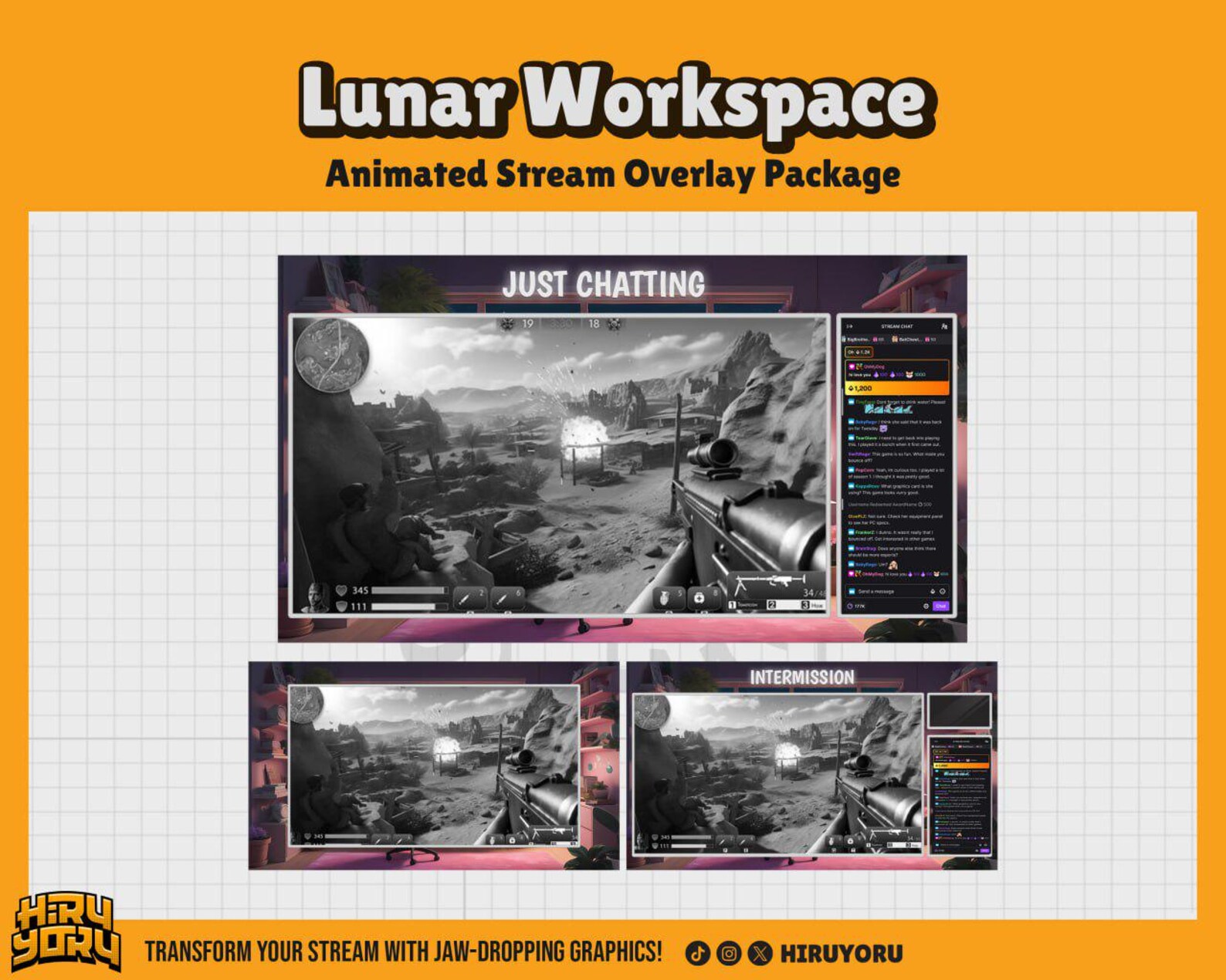 Lunar Workspace Animated Stream Overlay : Moonlit Desk Theme - Etsy