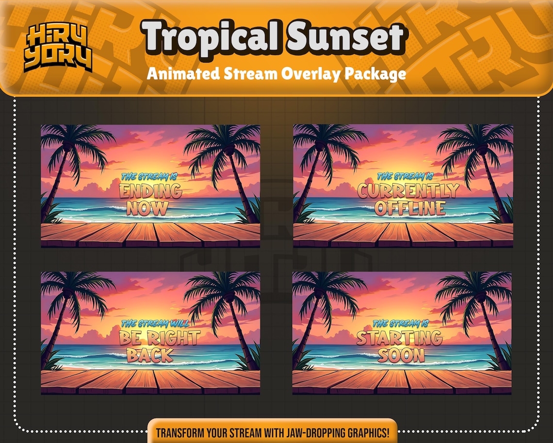 Tropical Sunset Animated Stream Overlay Package - Etsy