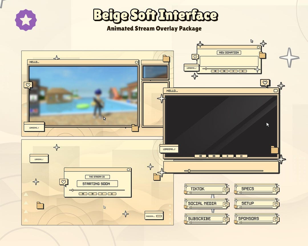 Beige Soft Interface Animated Stream Overlay Package for Vtuber ...