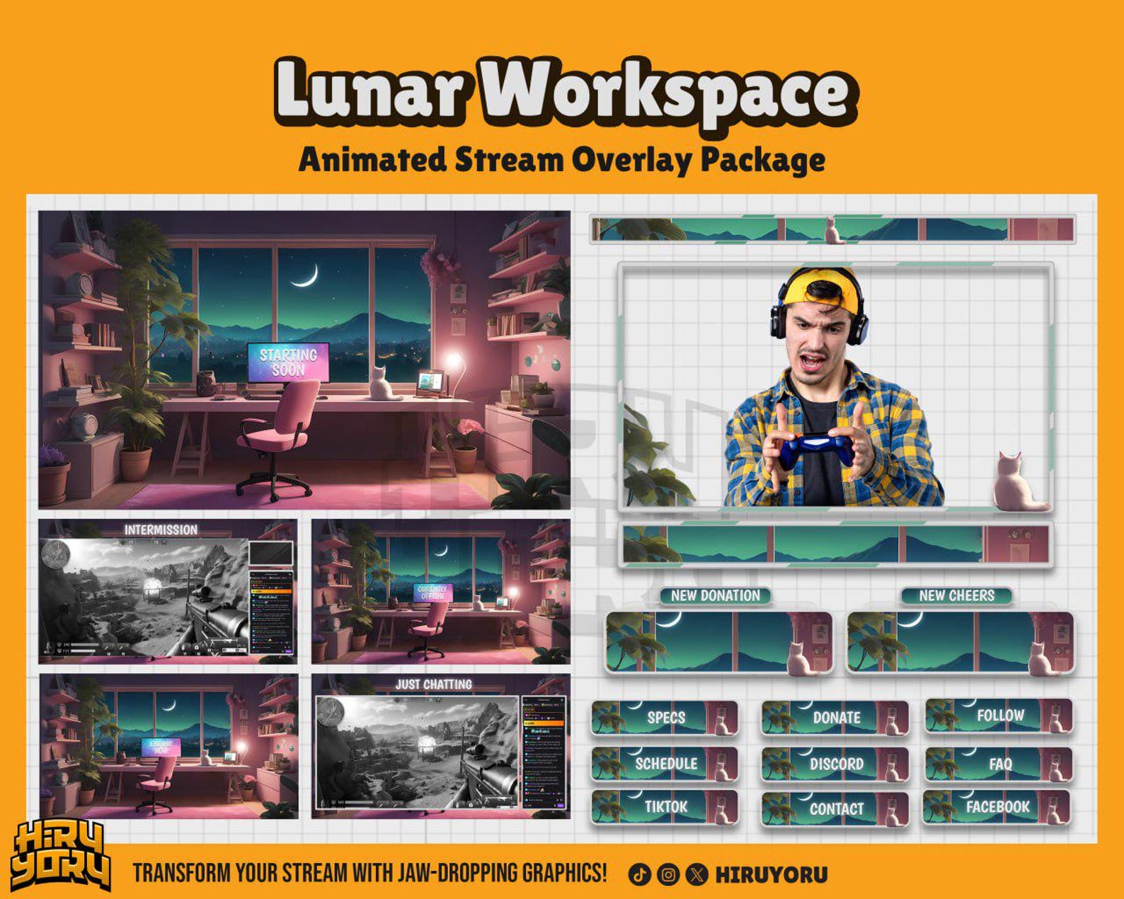 Lunar Workspace Animated Stream Overlay : Moonlit Desk Theme - Etsy
