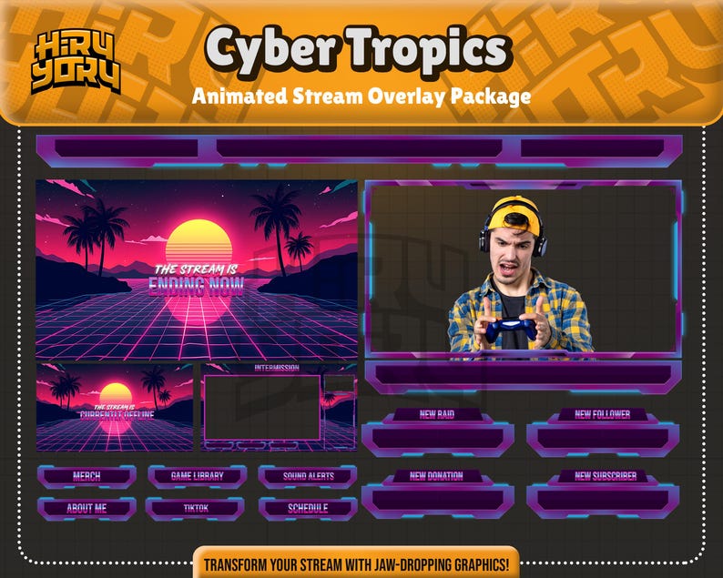 Cyber Tropics Animated Stream Overlay : Vaporwave Neon Theme - Etsy