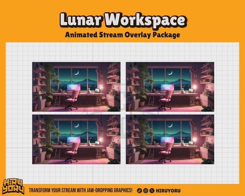 Lunar Workspace Animated Stream Overlay : Moonlit Desk Theme - Etsy