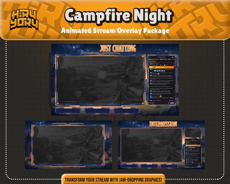 Campfire Night Animated Stream Overlay : Cozy Wilderness Theme - Etsy