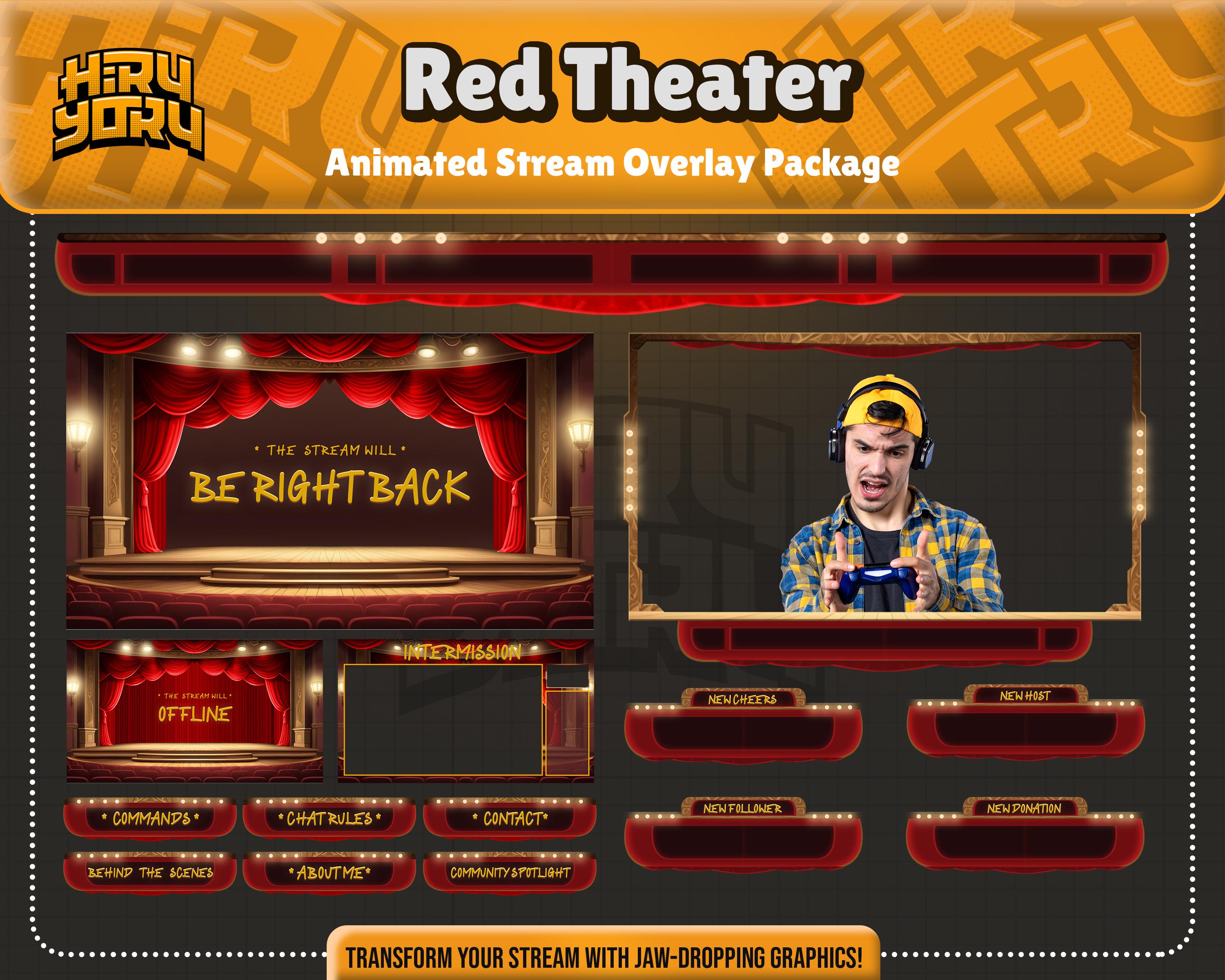 Red Theater Animated Stream Overlay Package : Vintage Twitch, Youtube ...