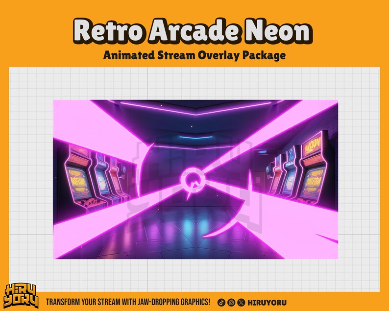 Retro Arcade Neon Animated Stream Overlay Pack for Twitch, Youtube ...