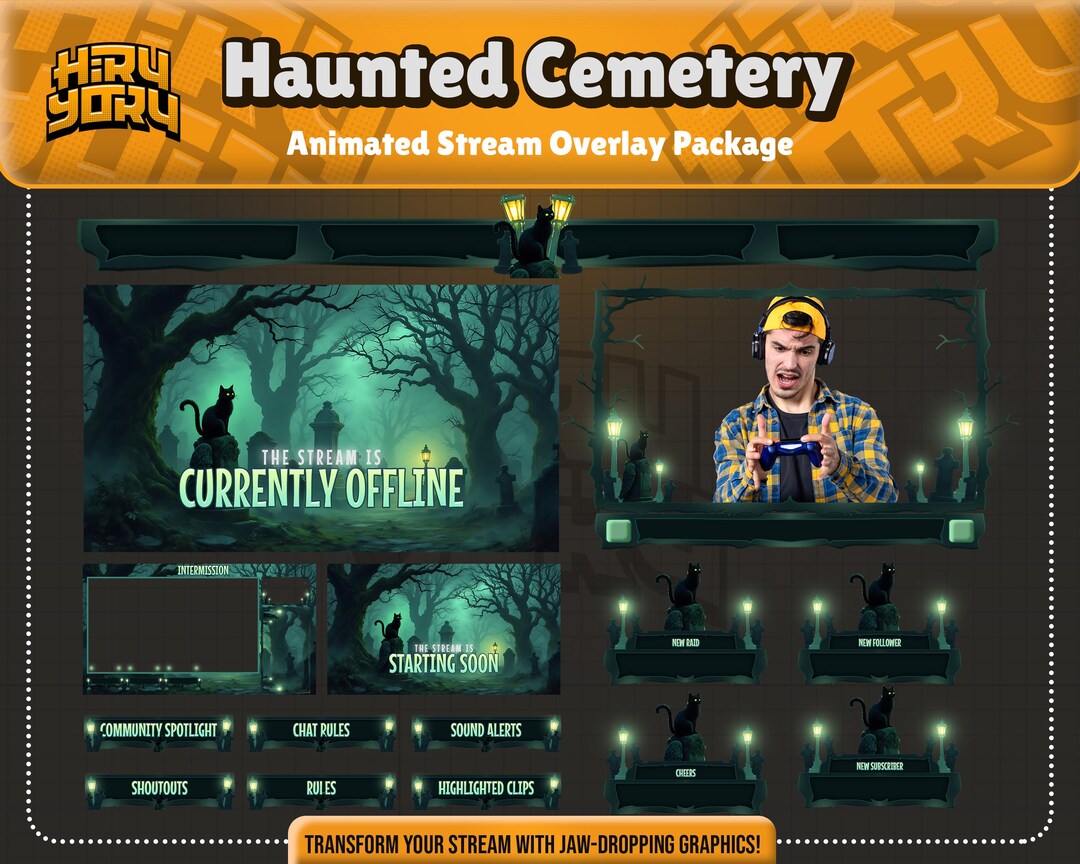 Haunted Cemetery Animated Stream Overlay : Spooky Gothic Graphics - Etsy