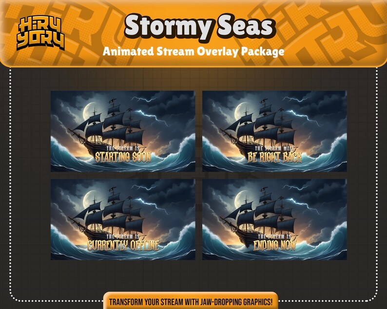 Stormy Seas Animated Stream Overlay Package for Twitch, Youtube, Kick ...