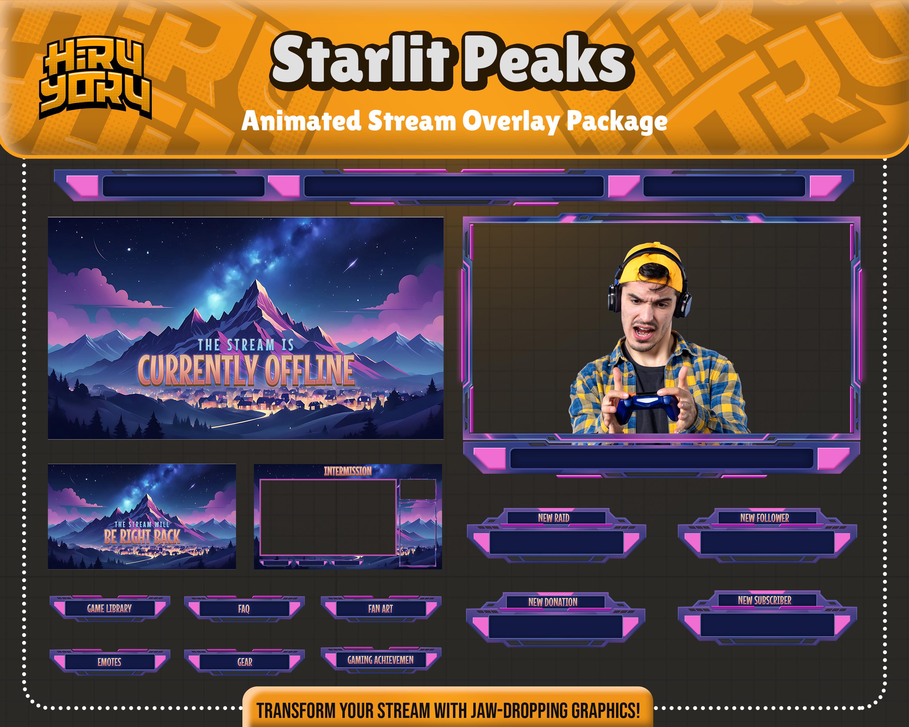 Starlit Peaks Animated Stream Overlay Package : Nightscape Design - Etsy