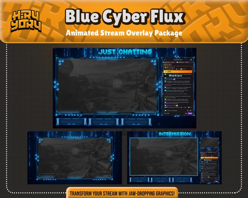 Blue Cyber Flux Animated Stream Overlay Package - Etsy