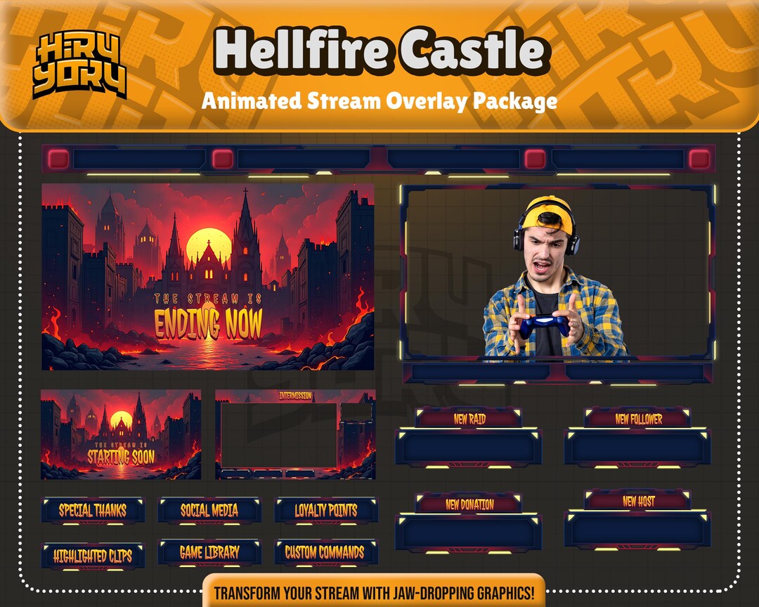 Hellfire Castle Animated Stream Overlay Package for Twitch, Youtube, Kick | Gothic Flames ...