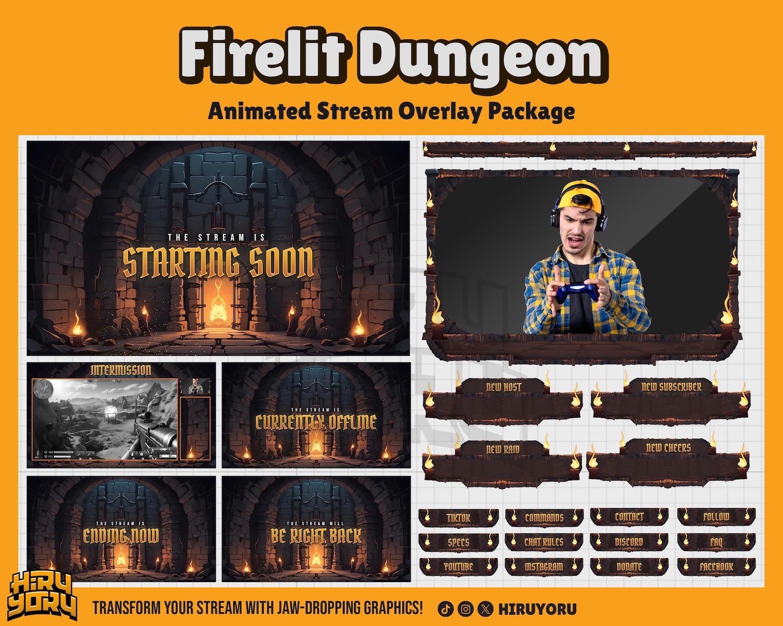 Firelit Dungeon Animated Stream Overlay Package : Medieval Theme - Etsy