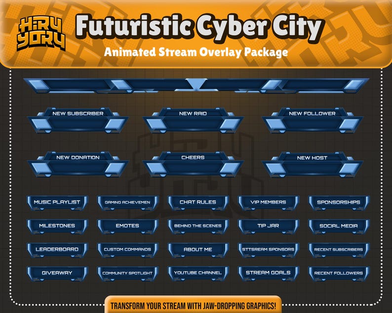 Futuristic Cyber City Animated Stream Overlay Pack for Twitch, Youtube ...