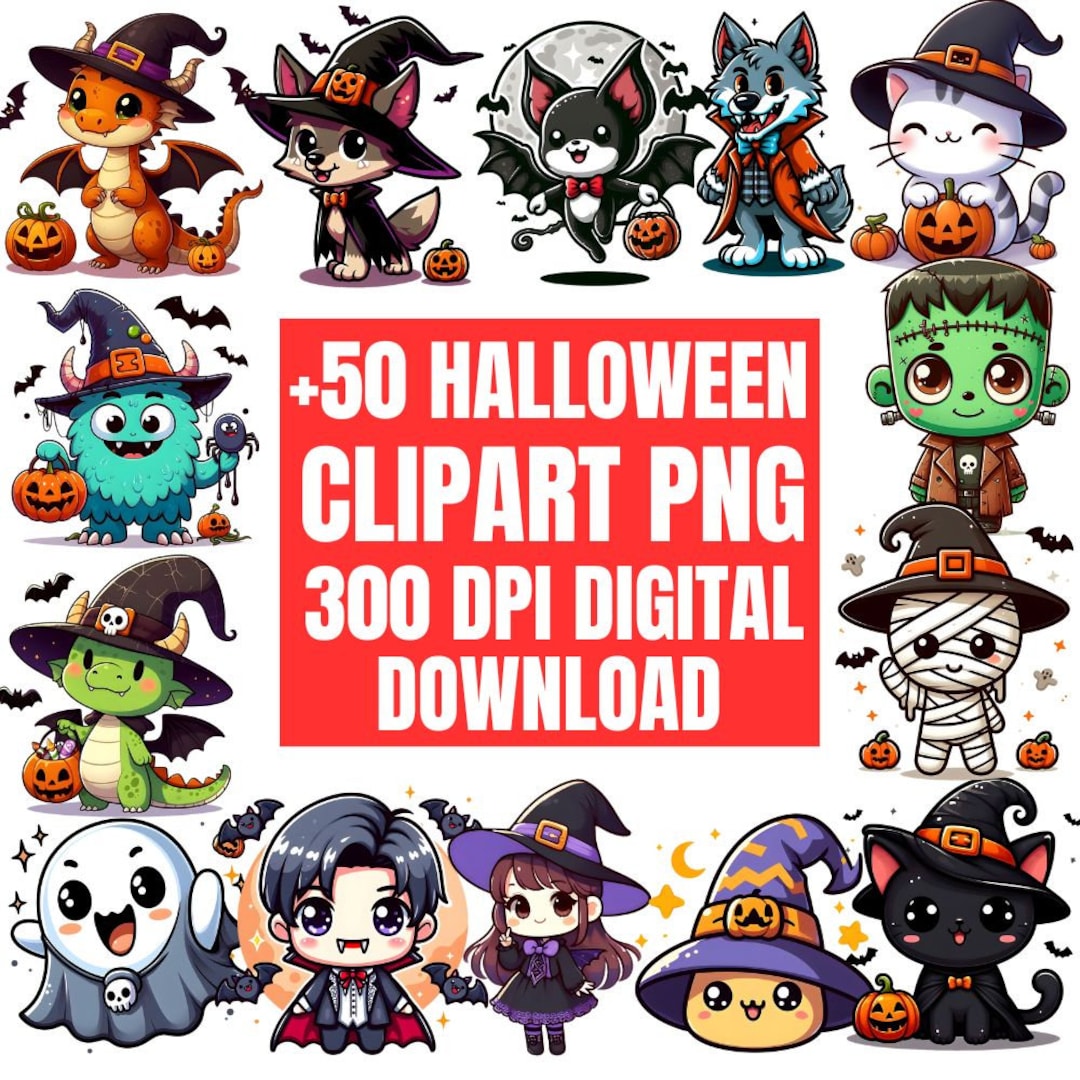 Cute Halloween Characters Clipart, Cute Spooky Cartoon Halloween ...