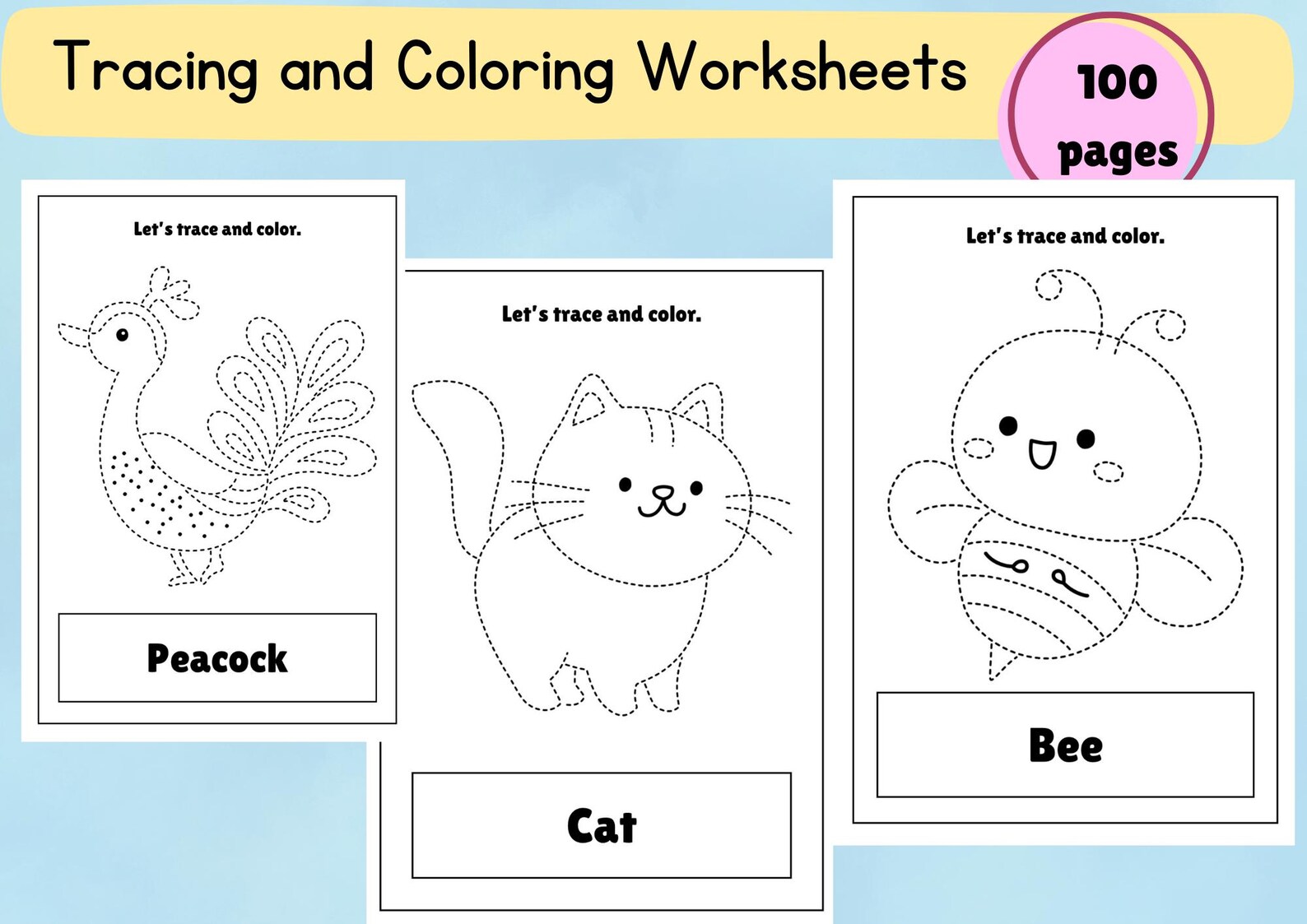100 Pages Printable Tracing and Coloring Activity Worksheets for Kids ...