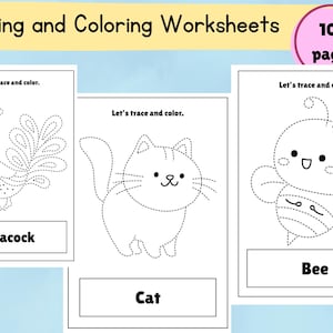 100 Pages Printable Tracing and Coloring Activity Worksheets for Kids ...