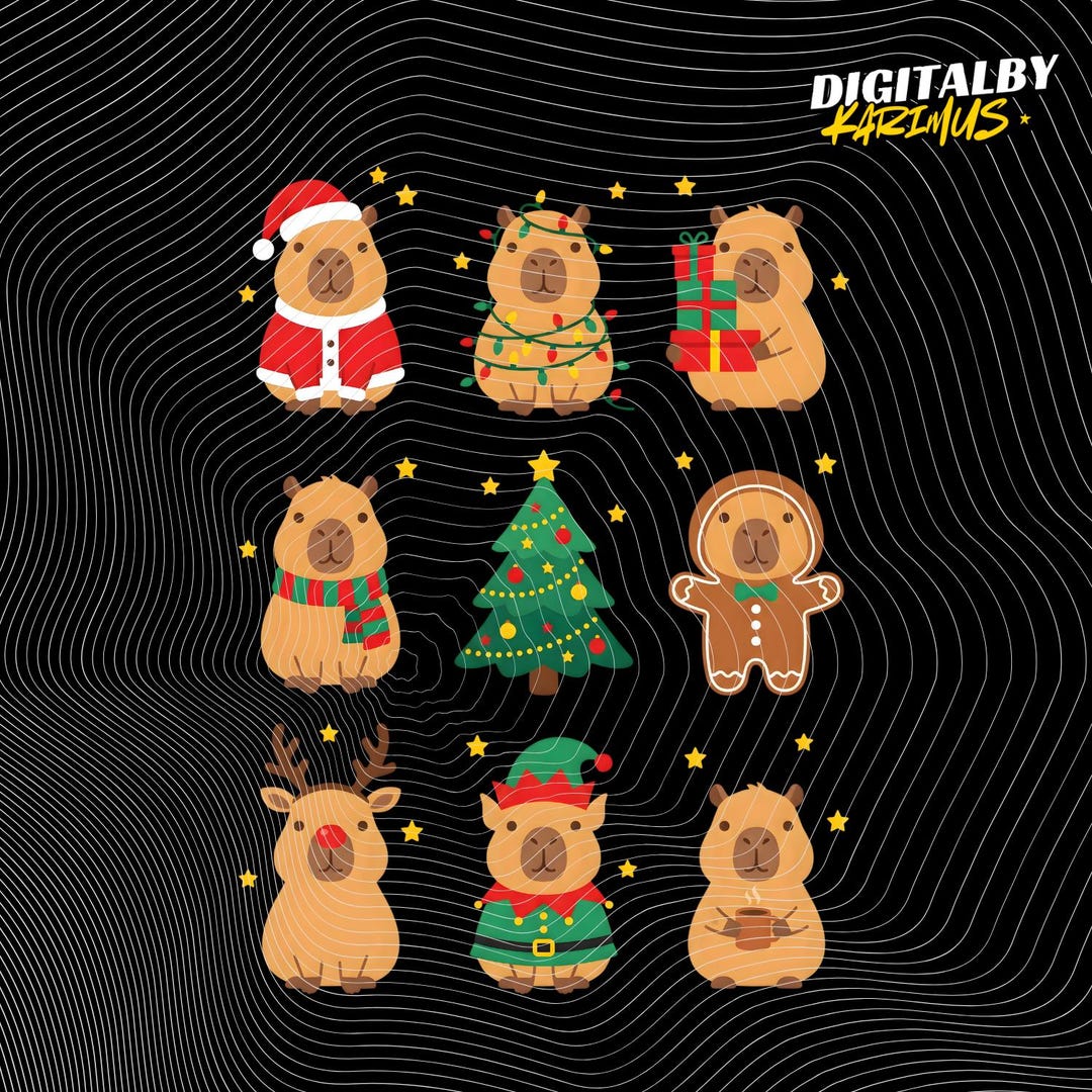 Holiday Capybara Christmas, Holiday Capybara Festive Png Winter Animal ...