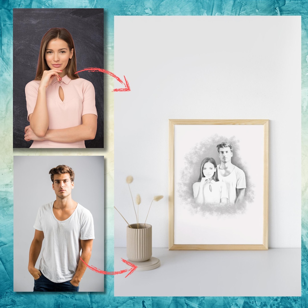 Merge Photo Add Loved Combine Photos Custom Pencil Sketch Portrait ...
