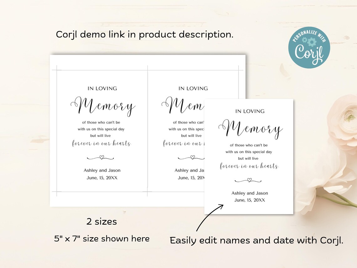 Editable Wedding Memory Table Sign, Memorial Table Sign, Wedding Loving ...