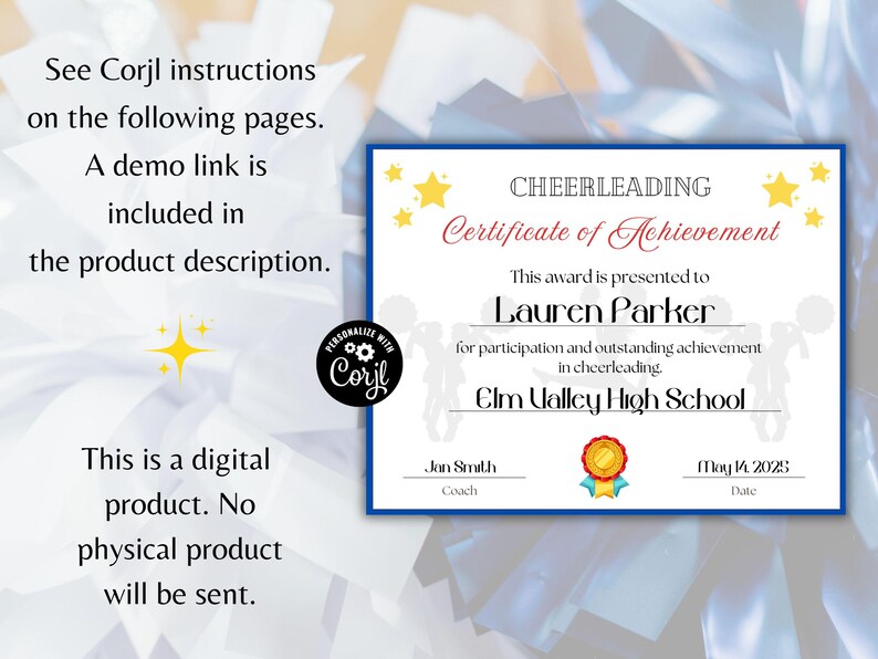 Editable Cheerleader Award Certificate, Cheerleading Award, Printable ...