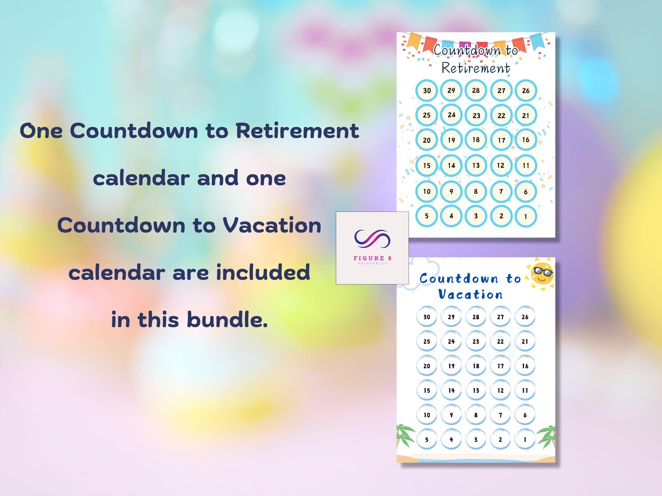 Retirement Countdown Calendar & Vacation Countdown Calendar Letter Size ...