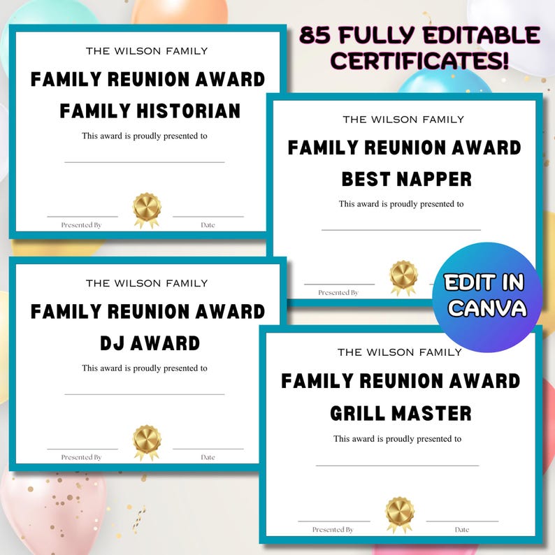 Editable Family Reunion Award Certificates, Reunion Games, Family ...