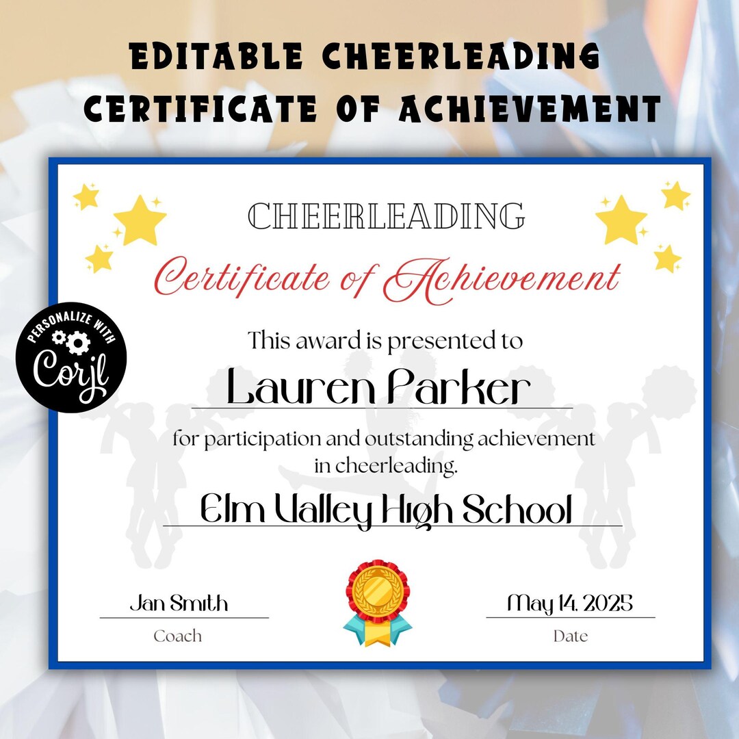 Editable Cheerleader Award Certificate, Cheerleading Award, Printable ...