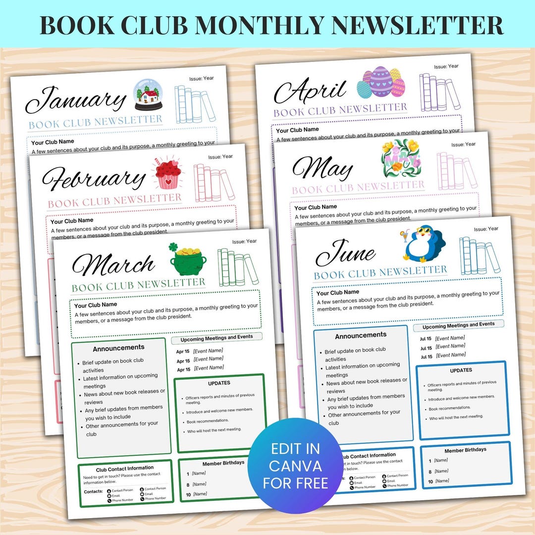 Monthly Newsletter Template, Book Club Newsletter, Newsletter Email ...