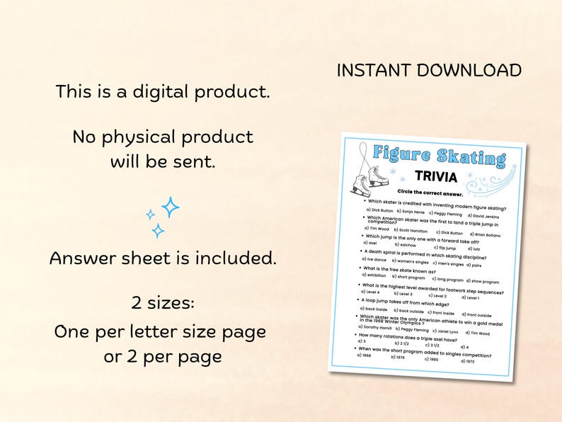 Figure Skating Trivia Game, Ice Skating, Winter Trivia Game, Ice ...