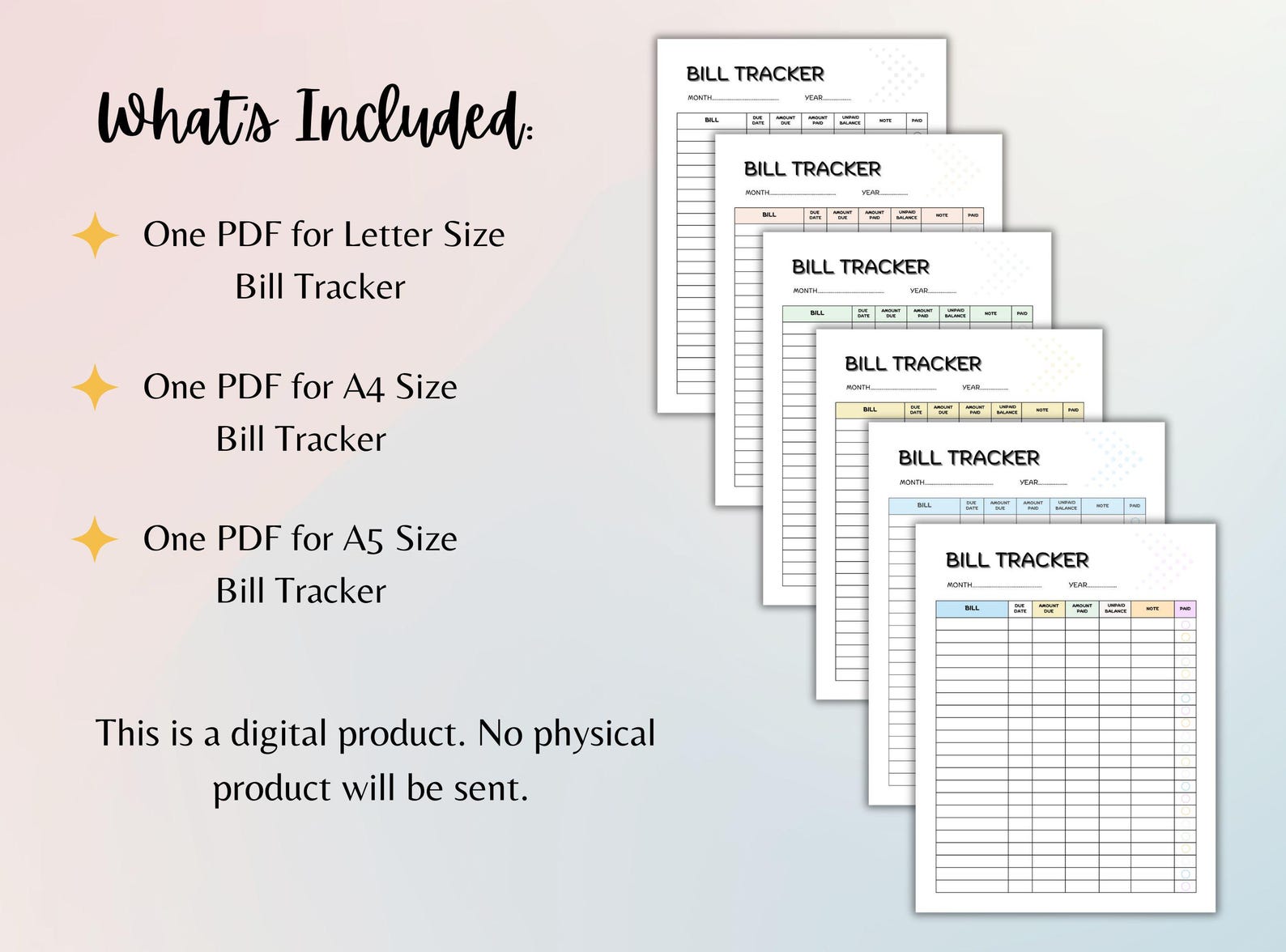 Monthly Bill Tracker, Expense Tracker, Bill Payment Tracker, Bill ...