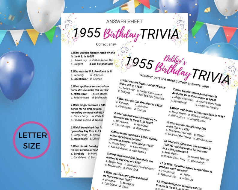 Editable 1955 Trivia Game, Adult Games, Year You Were Born, Birthday ...