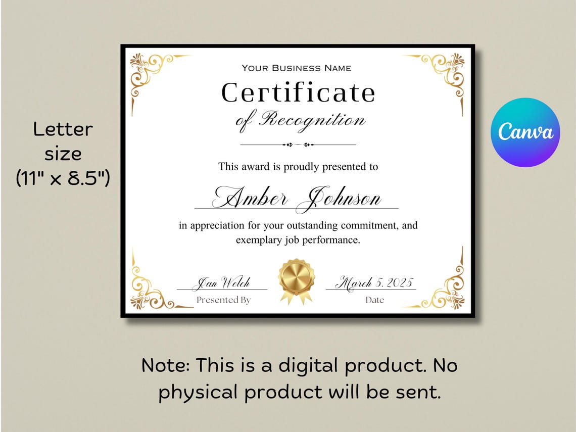 Editable Certificate of Recognition, Printable Awards, Certificate ...